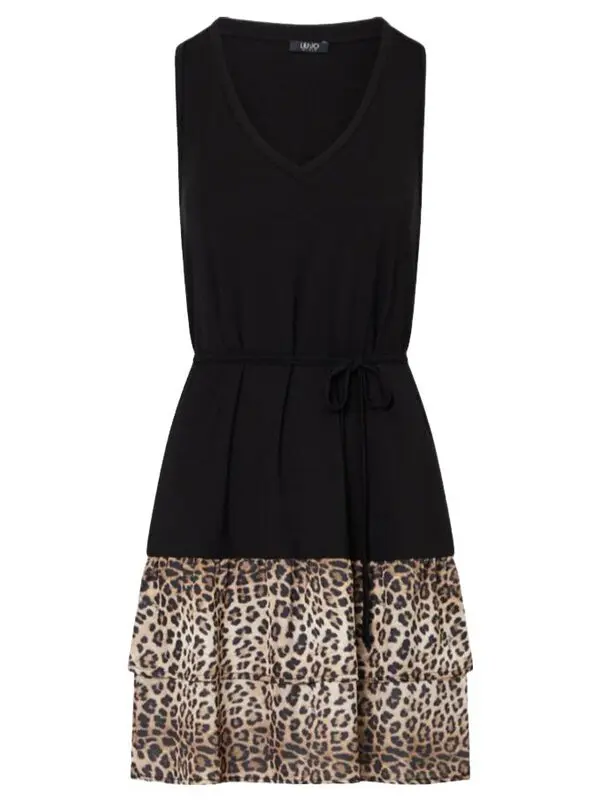 Liu Jo V-neck Leopard-print Tiered Dress - Black/animal Pattern