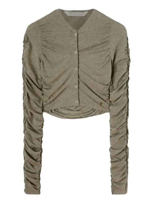 Palm Angels Ruched Lurex Cropped Cardigan - Gray