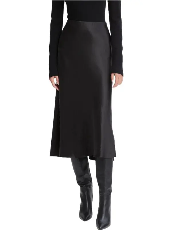 Vince Satin-finish Draped Midi Skirt - Black