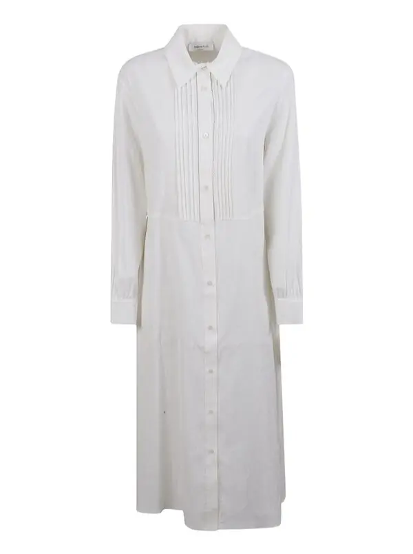 Fabiana Filippi Long Sleeve Shirt Dress With Pleats - White