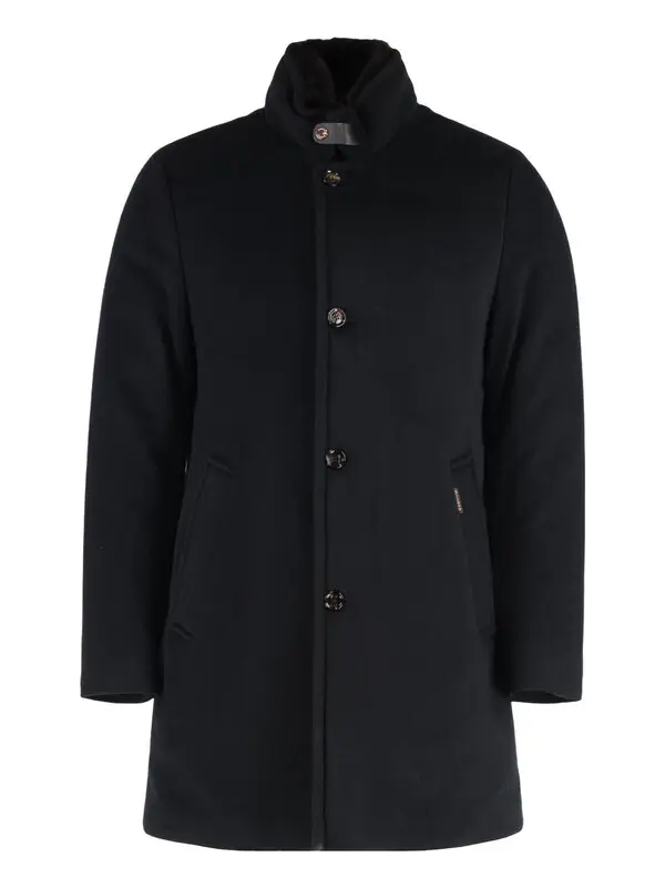 MOORER Feather-down Single-breasted Coat - Navy