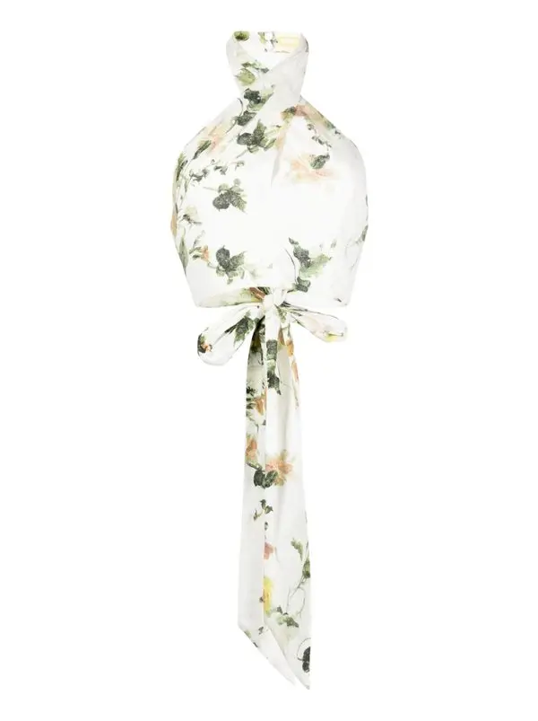 Erdem Luna Linen Halter Top - White