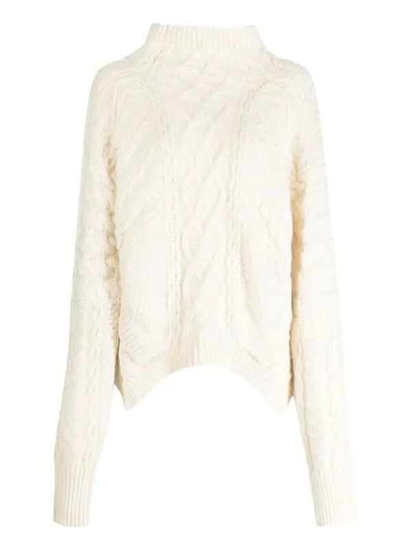 Erdem Cable-knit Wool Jumper With Ribbed Trim And High-low Hem - White