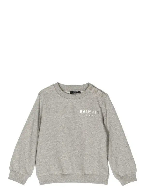 Balmain Logo Print Jersey Cotton Jumper - Gray