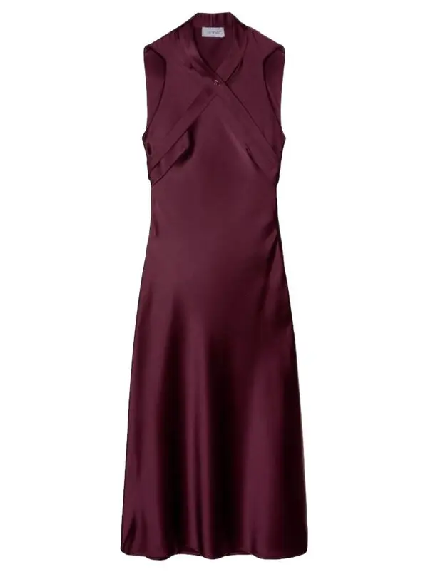 Off-White Satin Midi Dress With Cross Detailing And Open Back - Red