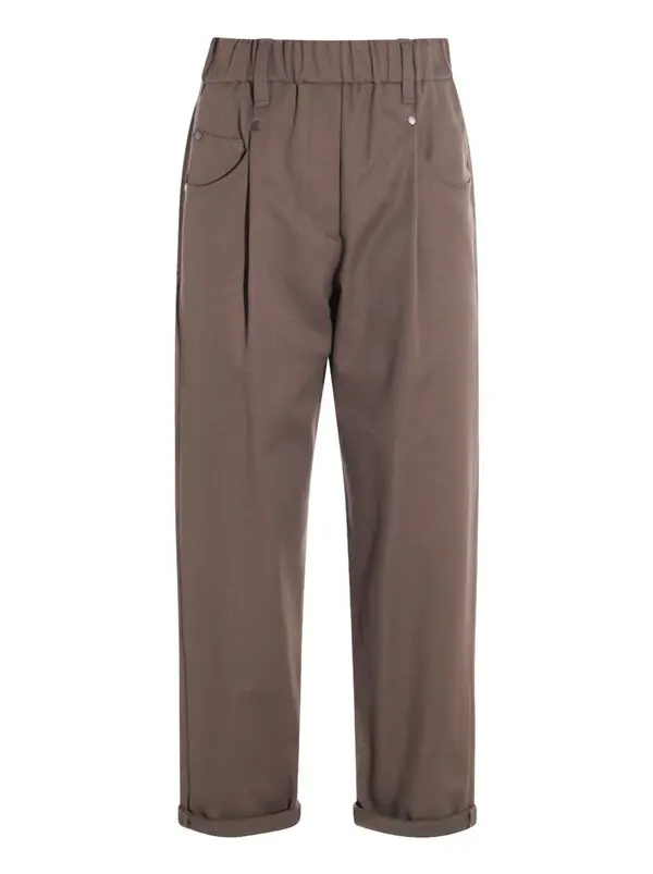 Brunello Cucinelli Cropped Elasticated Waistband Pants - Brown