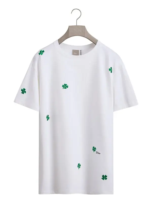 Dior T-shirt With Clover Embroidery, Relaxed Fit - White