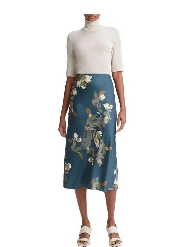 Vince Floral Print High-waisted Midi Skirt - Blue