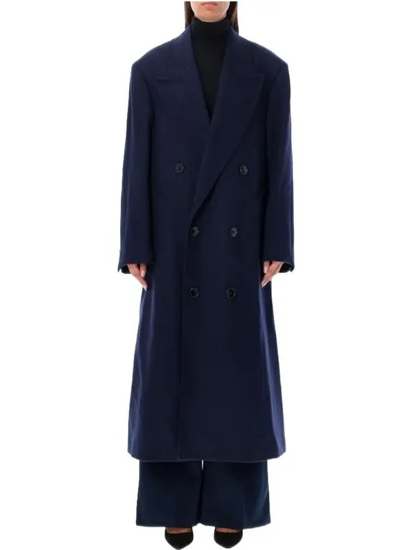 AMI Paris Double Breasted Long Coat - Black