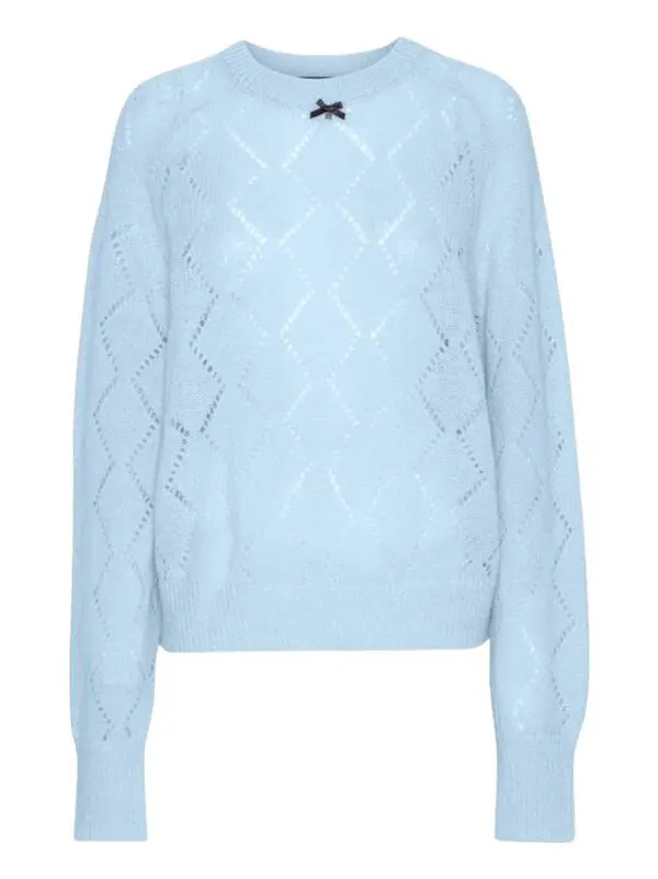 ROTATE BY BIRGER CHRISTENSEN Pointelle Knit Sweater With Bow Detail - Blue