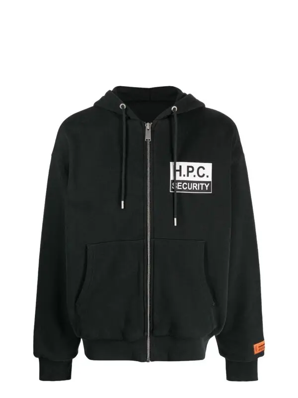 Heron Preston Full Zip Hoodie With Logo Detail - Black
