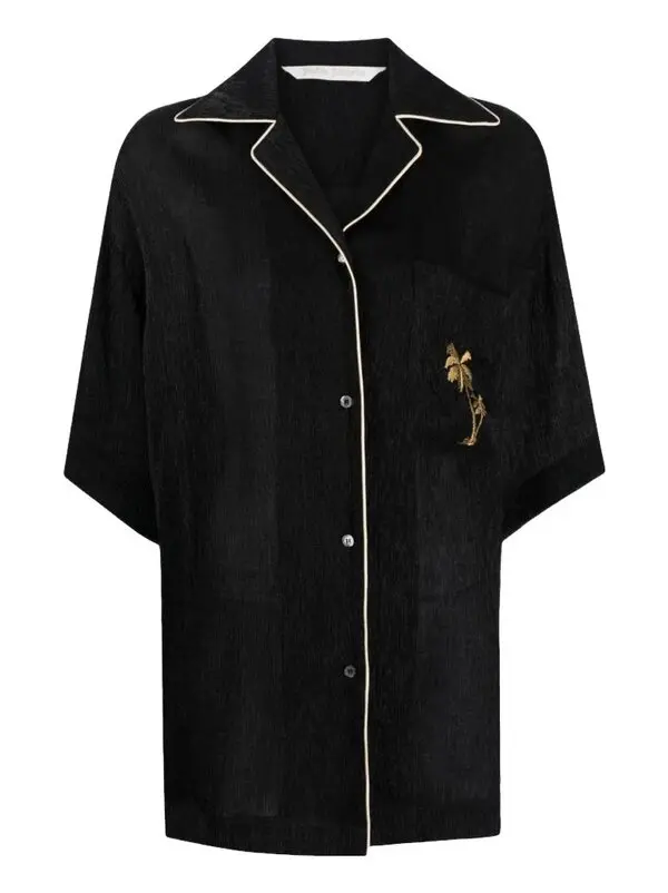 Palm Angels Logo Embroidered Short Sleeve Shirt - Black