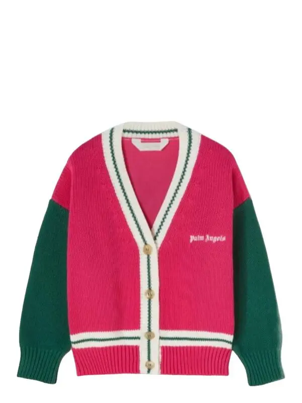 Palm Angels Color-block Cardigan With Teddy Bear Print - Red