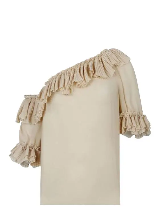 Saint Laurent Asymmetrical Ruffle Top - Nude