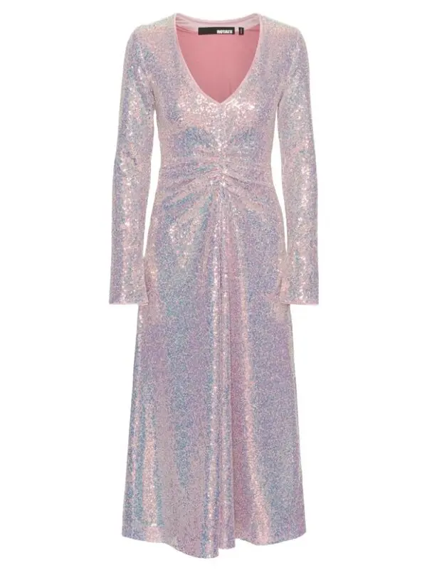 ROTATE BY BIRGER CHRISTENSEN V-neck Long-sleeved Sequin Dress - Gray