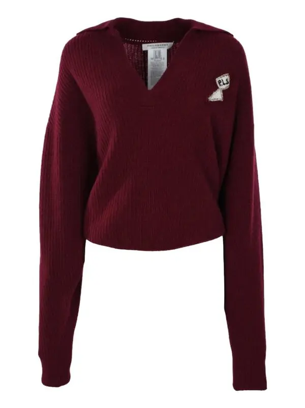 Philosophy Di Lorenzo Serafini Long-sleeved Ribbed Knit Sweater With Lapel - Brown