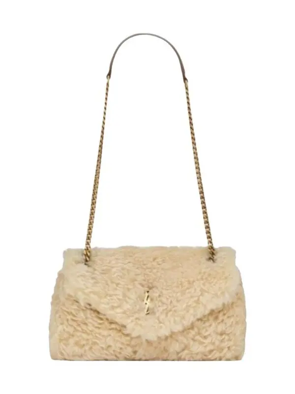 Saint Laurent Calypso Logo Plaque Shoulder Bag - Nude