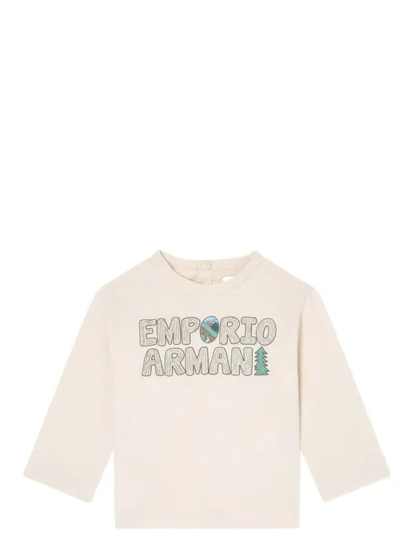 Emporio Armani Logo Print Long Sleeve T-shirt - Light Brown