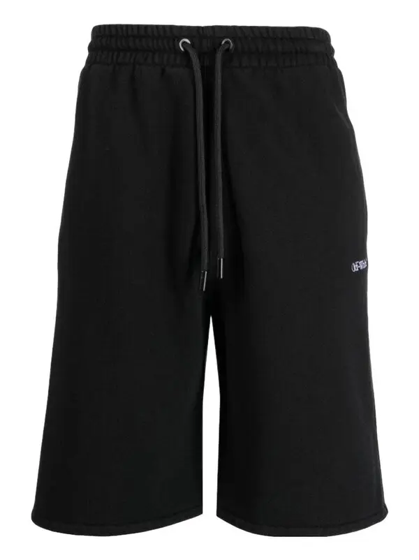 Off-White Stitch Detail Cotton Track Shorts - Black