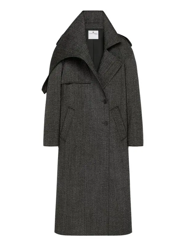 COURREGES Asymmetrical Collar Long Coat - Black