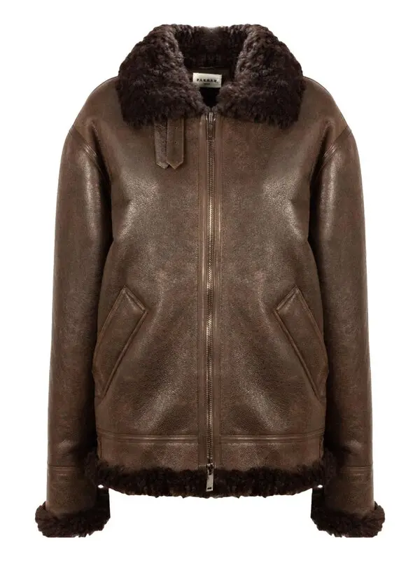 P.a.r.o.s.h Shearling-trimmed Leather Jacket - Brown