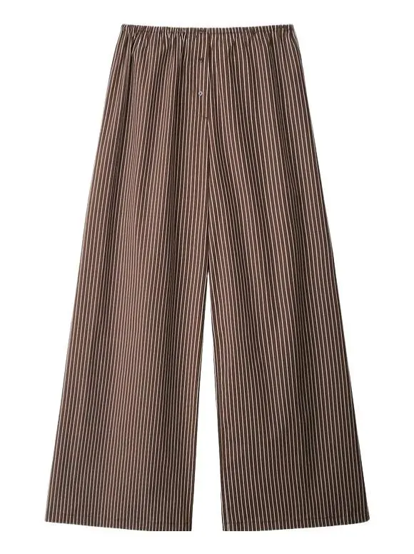 Staud Wide Leg Striped Trousers - Brown