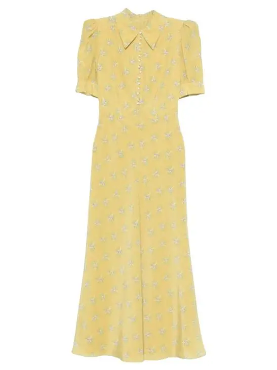 Alessandra Rich Floral Print Button-front Midi Dress - Yellow