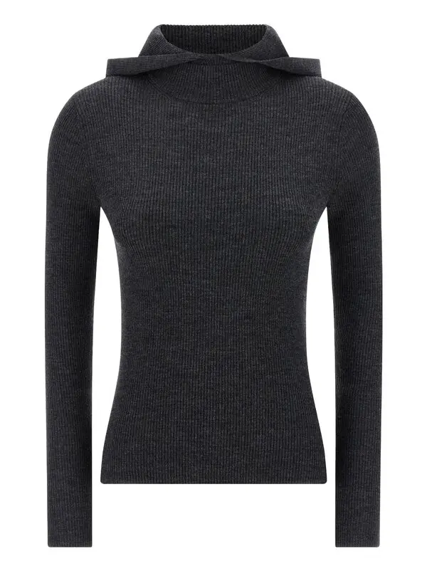 P.a.r.o.s.h Ribbed Knit Hooded Sweater - Black