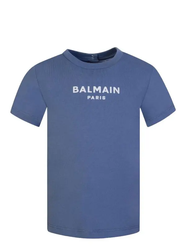 Balmain Logo Print Cotton T-shirt - Blue