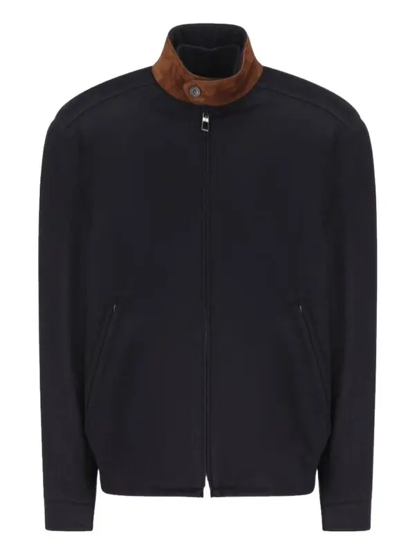 Loro Piana Zip-up Jacket With Band Collar - Black
