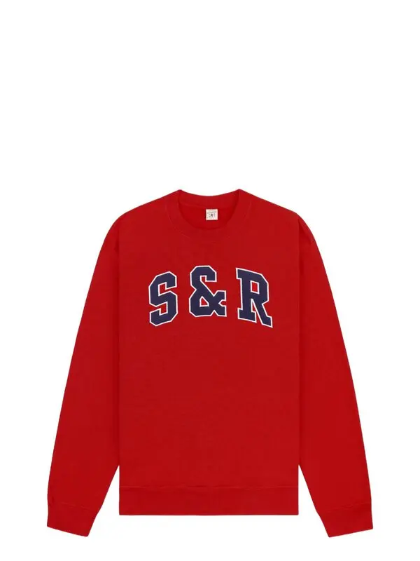SPORTY  RICH Sporty & Rich Crewneck Sweatshirt With Letter Logo - Ruby Red/navy Blue