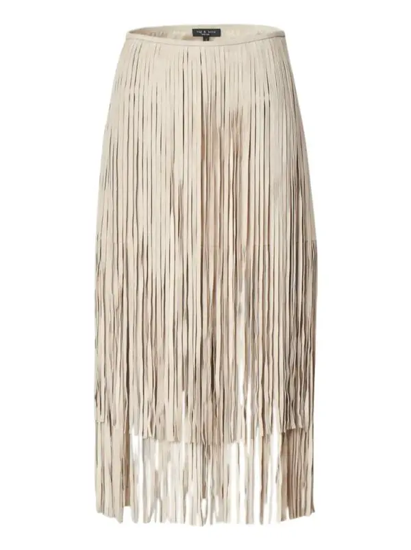 Rag & Bone Fringed Suede Midi Skirt - Nude