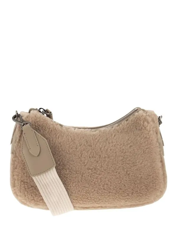 Brunello Cucinelli Shearling Crossbody Bag With Chain Detail - Nude