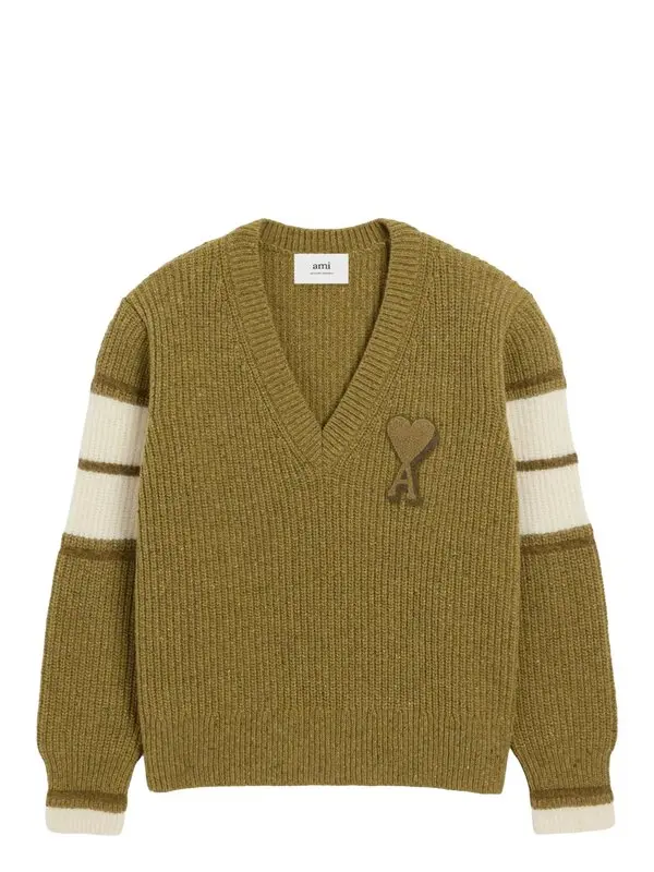 AMI Paris De Coeur Logo Patch College Jumper - Green