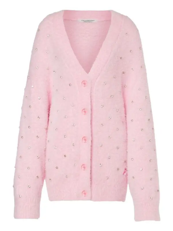Philosophy Di Lorenzo Serafini Embellished Long Sleeve V-neck Cardigan - Pink
