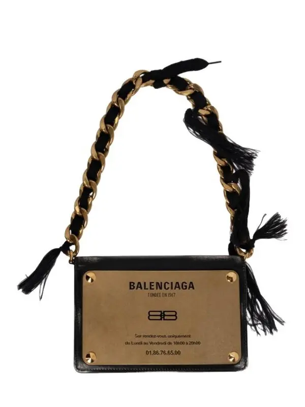 Balenciaga Logo Plaque Shoulder Bag - Black