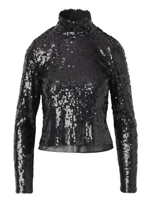 Rag & Bone Lucy Sequin Embellished Turtleneck Top - Black