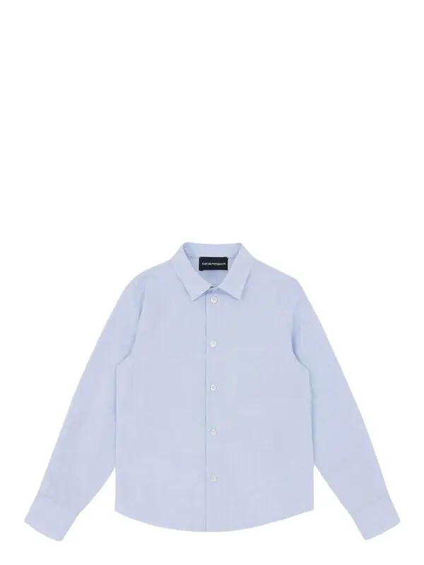 Emporio Armani Cotton Shirt With Classic Collar And Embroidered Logo - Light Blue