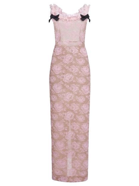 Alessandra Rich Sleeveless Ruffled Lace Maxi Dress With Bows - Pink