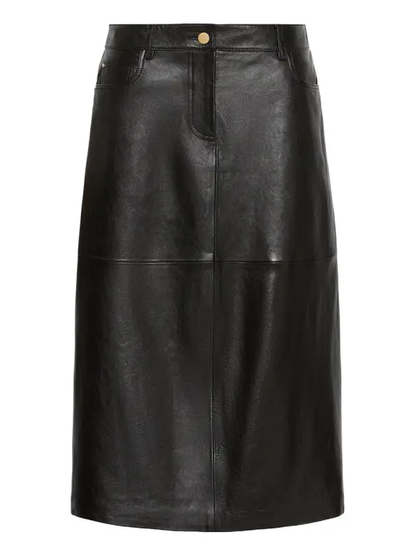 Max Mara Leather A-line Midi Skirt - Black