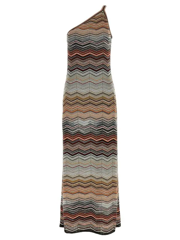 Missoni Chevron Pattern One-shoulder Maxi Dress - Gray