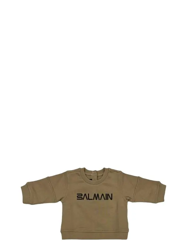 Balmain Logo Print Cotton Sweatshirt - Brown