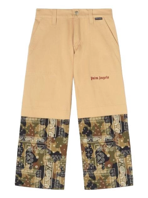 Palm Angels Paneled Cotton Trousers With Paisley Print - Nude