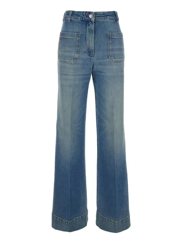 Victoria Beckham Straight-leg Jeans With Logo Embroidery - Blue