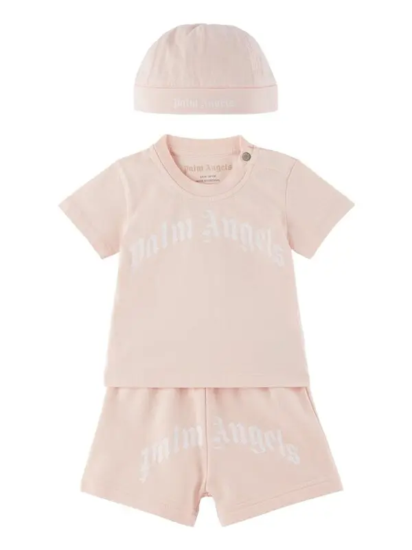 Palm Angels Logo-print Cotton Babygrow Set With Hat - Pink