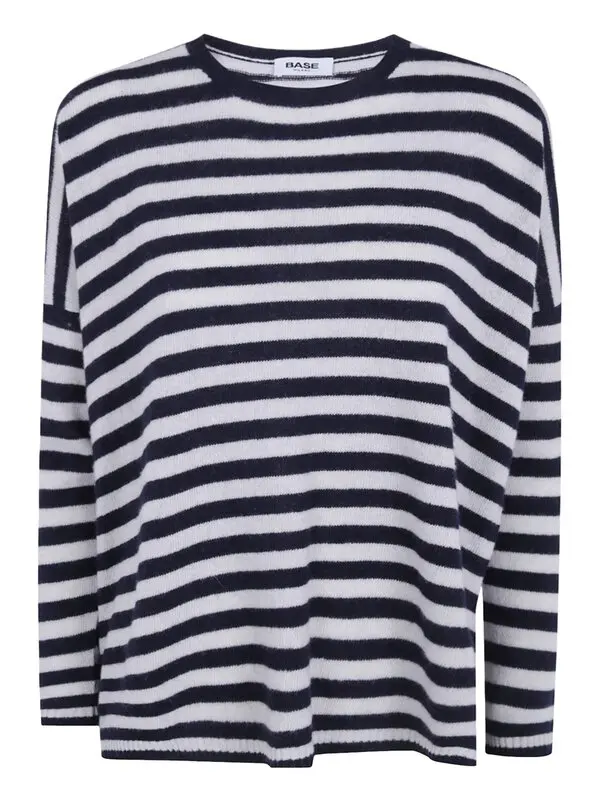 BASERANGE Striped Crew Neck Knitted Sweater - Blue Beige
