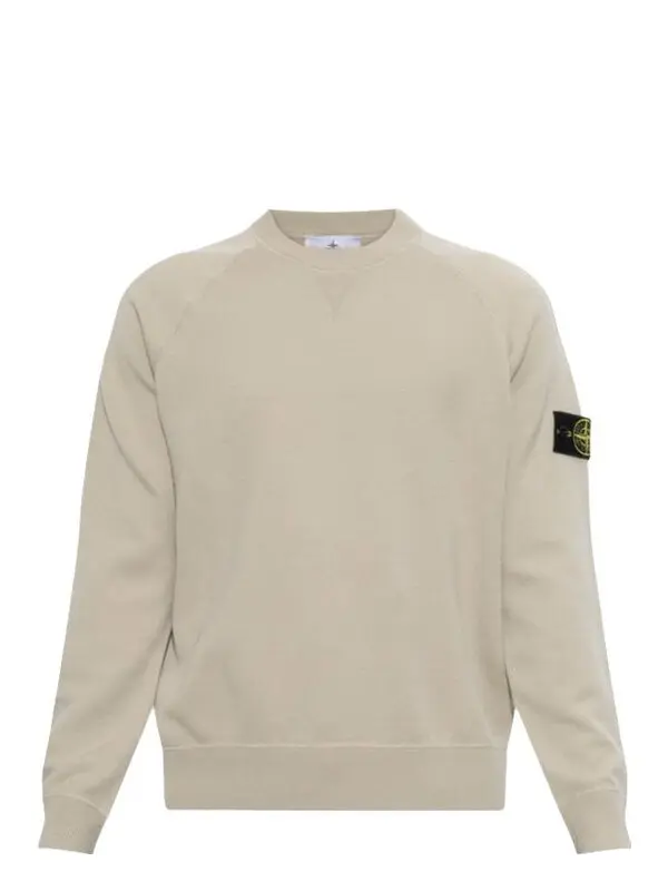 Stone Island Crew Neck Sweater With Detachable Logo - Sand-colored