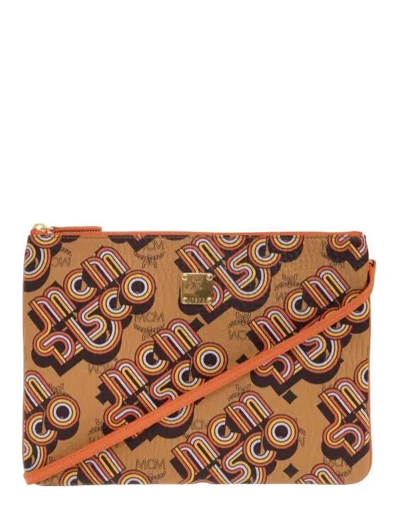 Mcm Zip-top Clutch With Monogram And Geometric Patterns - Multi-color