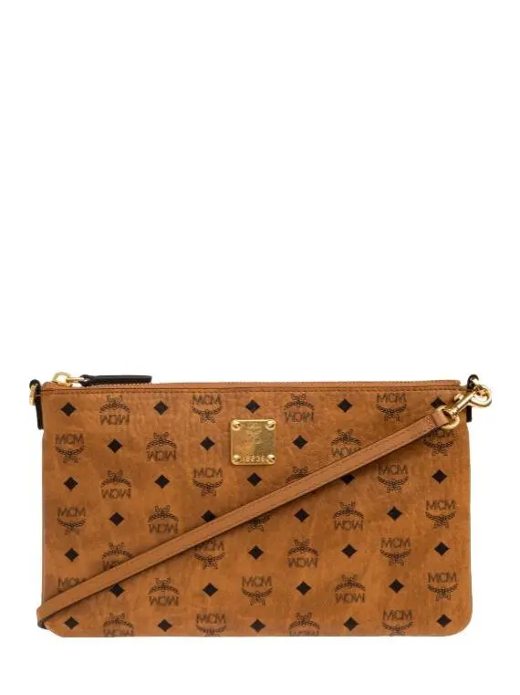 Mcm Visetos Monogram Pouch With Detachable Shoulder Strap - Brown