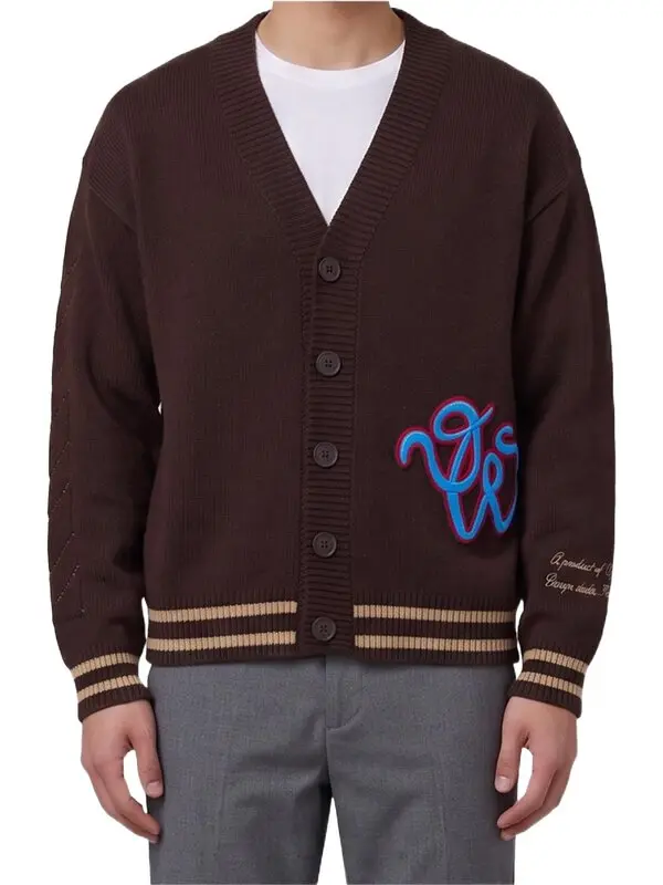 Off-White Button-up Cardigan With Embroidered Detailing - Brown